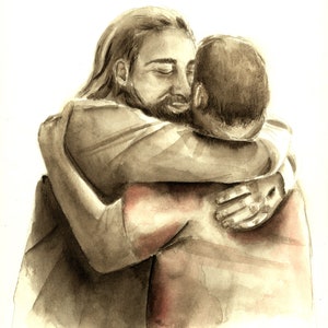 Jesus Hugging Man, First Day in Heaven, Catholic Art, Catholic Gift ...