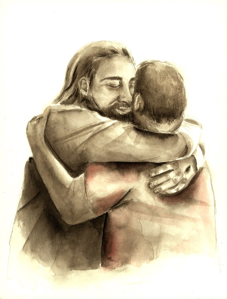 Jesus Hugging Man, First Day in Heaven, Catholic Art, Catholic Gift ...