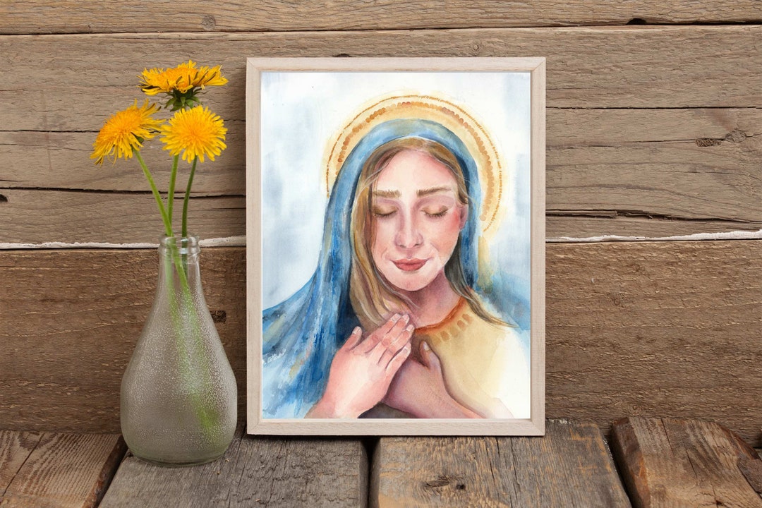 Watercolor Art Print of the Virgin Mary, Mother's Day Gift, Vintage ...