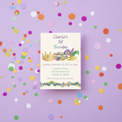 Mardi Gras Birthday Invitation Fat Tuesday Birthday Party - Etsy