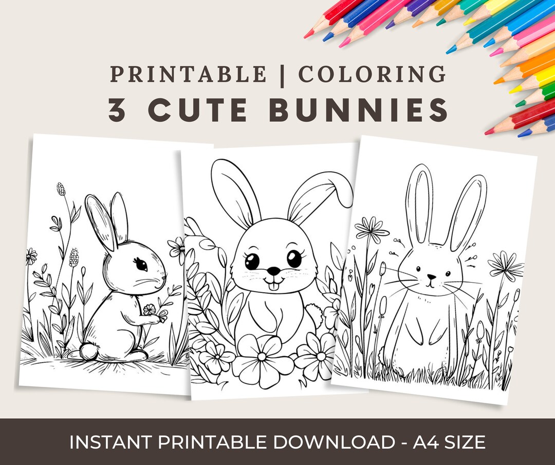 Printable Kids Coloring Pages Cute Bunnies Back to School Bunny Lovers ...