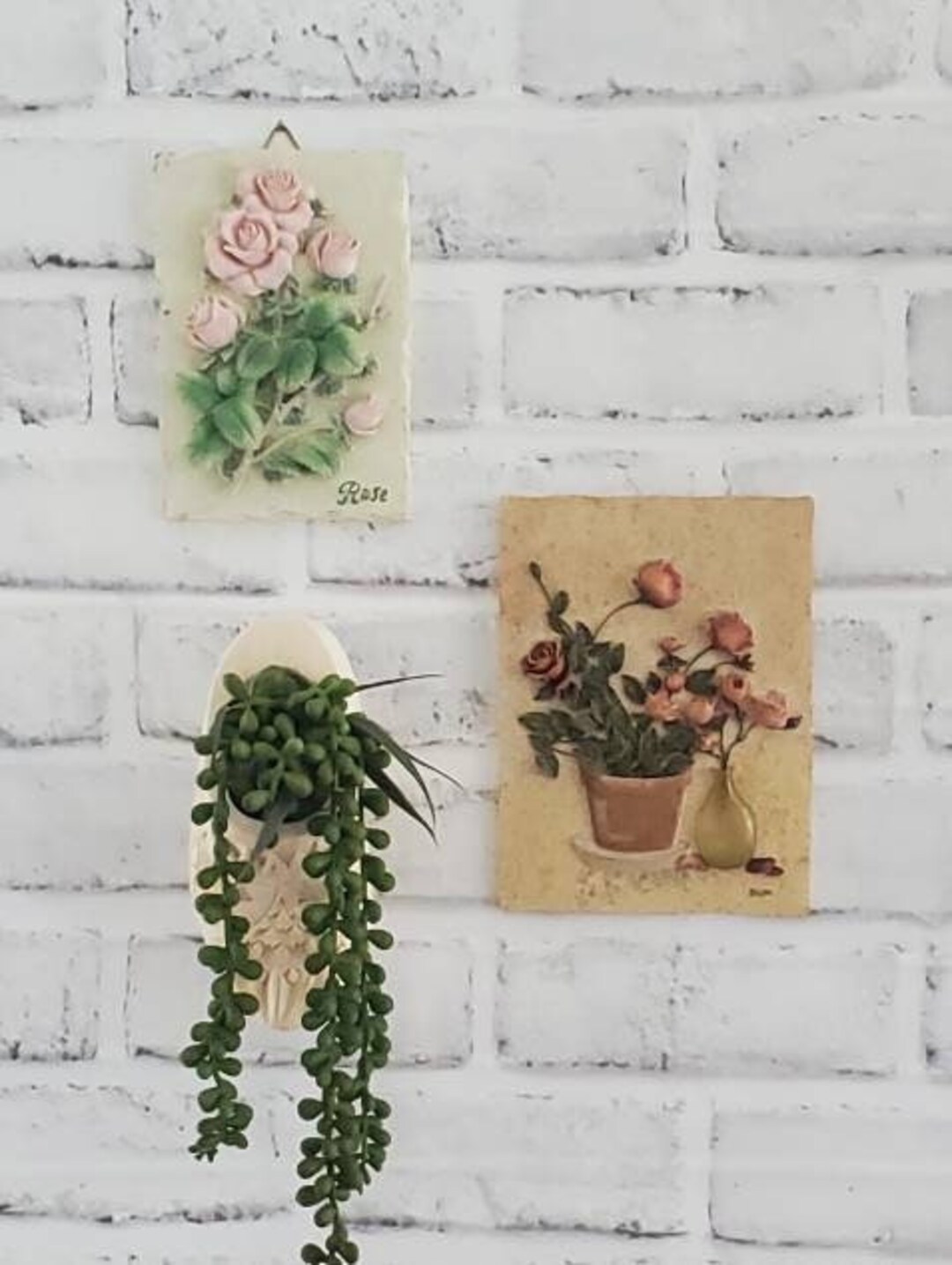 Vintage 3d Ceramic Roses Wall Plaque Pair - Etsy