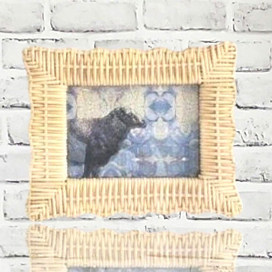 Woven Rattan Framed Original Art, Collage Lamb Art Print on Canvas ...