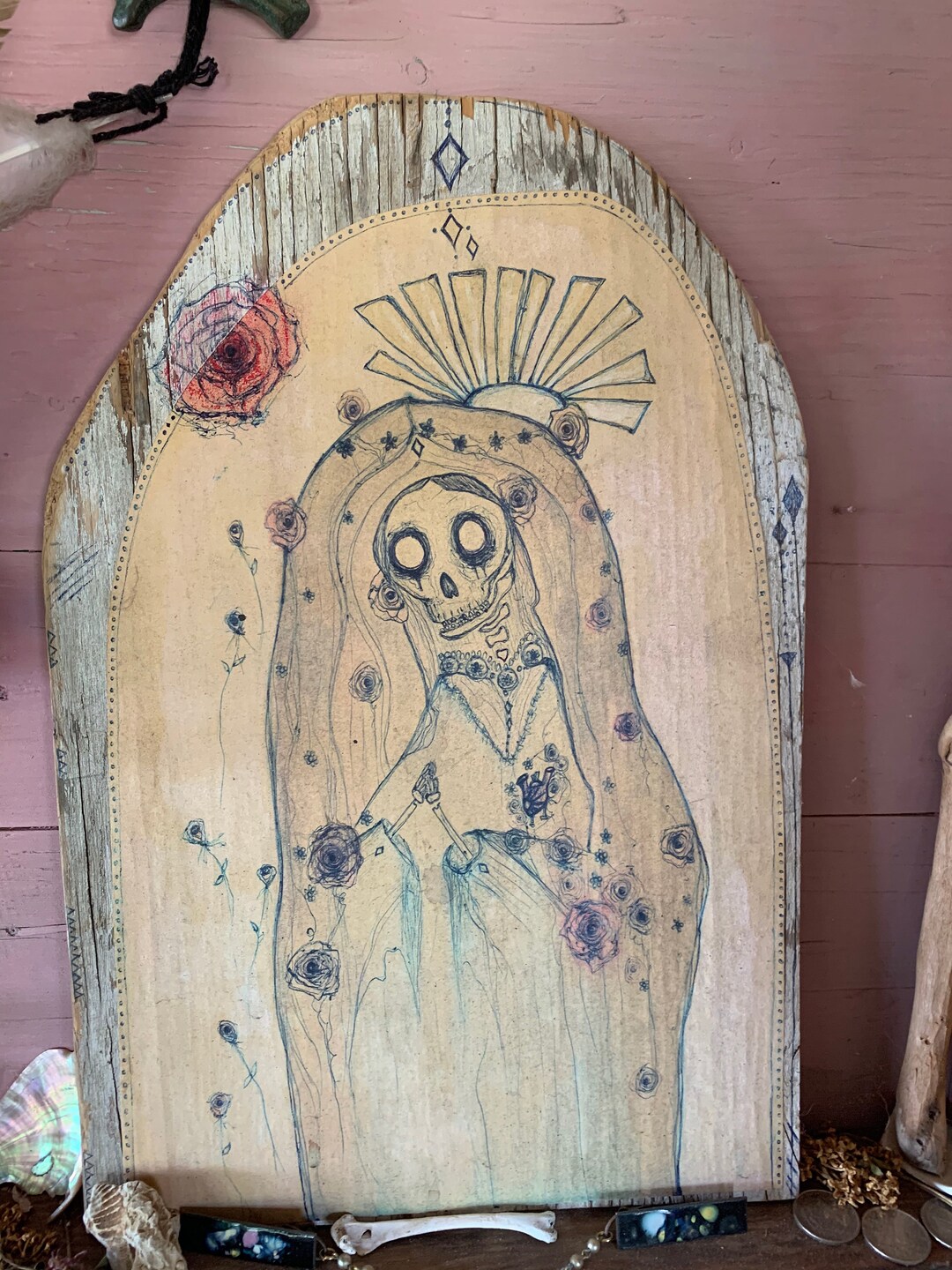 Altar Art: Patron Saint Santa Marta. Sanded Driftwood Board - Etsy