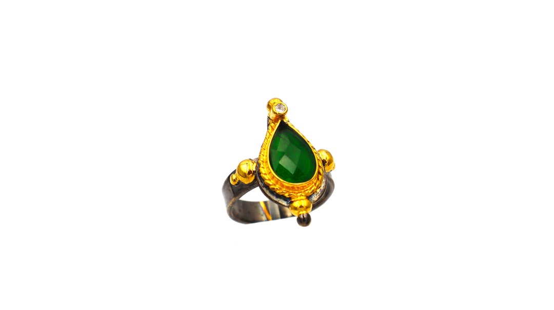 Greek Ring With Green Glass Emerald Gemstone - Etsy