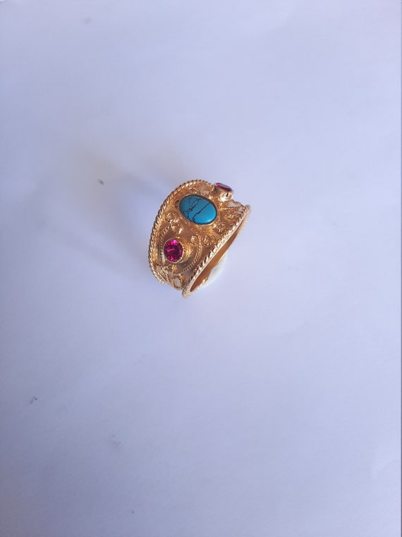 Byzantine ring with turquoise and ruby gemstone | Etsy
