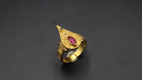 Greek Ring With Ruby and Green Glass Emerald Gemstone - Etsy