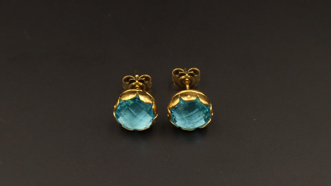 Greek Stud Earrings With Light Blue Crystal Gemstone - Etsy