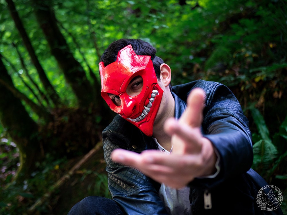 Japanese Demon Mask Jhin Oni Mask Larp Gn Furry Roleplay Cosplay ...
