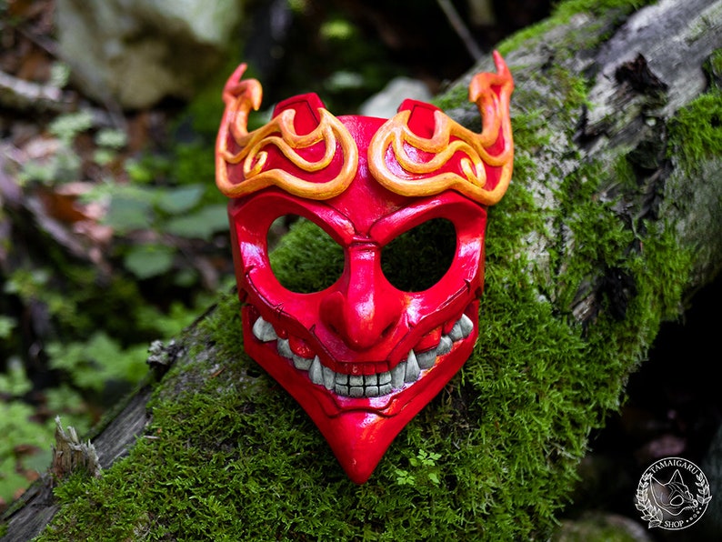 Japanese Demon Mask Jhin Oni Mask Larp Gn Furry Roleplay Cosplay ...