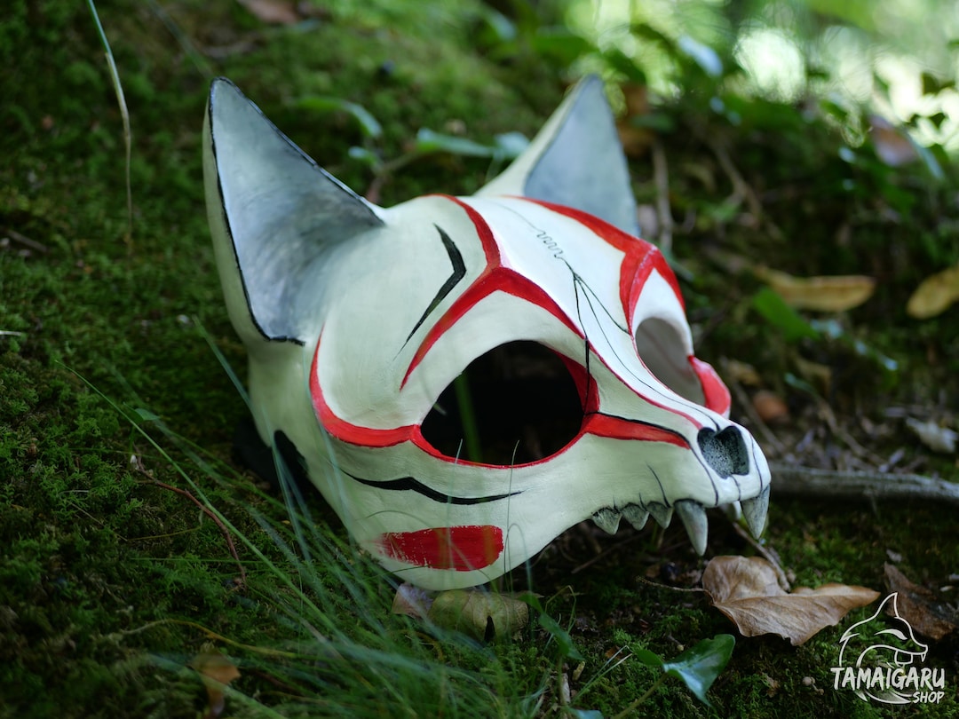 Kabuki Fox Mask Red Kawaii Kabuki Kitsune Mask Traditional Japanese