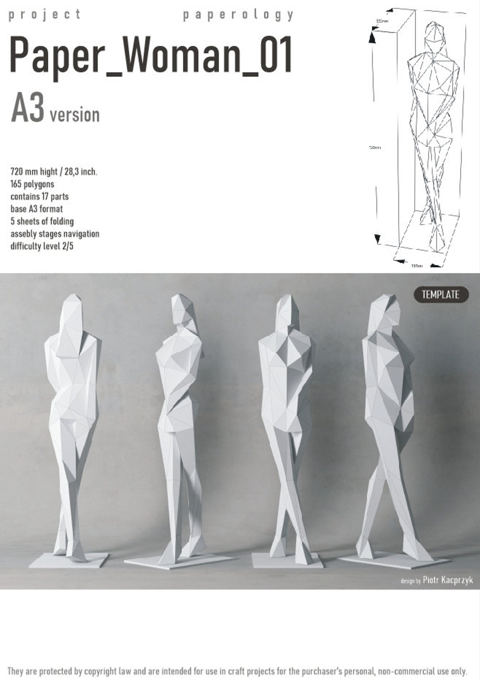 Paper Woman Papercraft Digital Template Origami PDF - Etsy