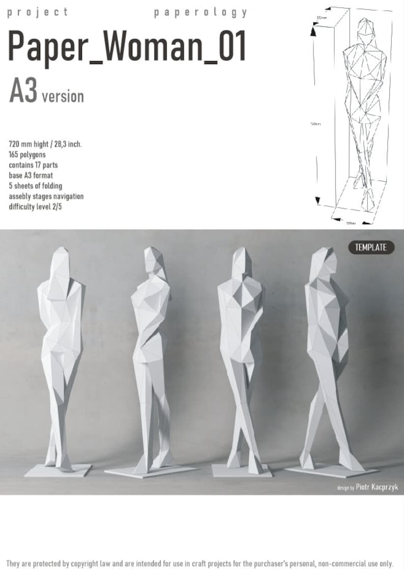 Paper Woman, Papercraft, Digital Template, Origami, PDF Download DIY ...