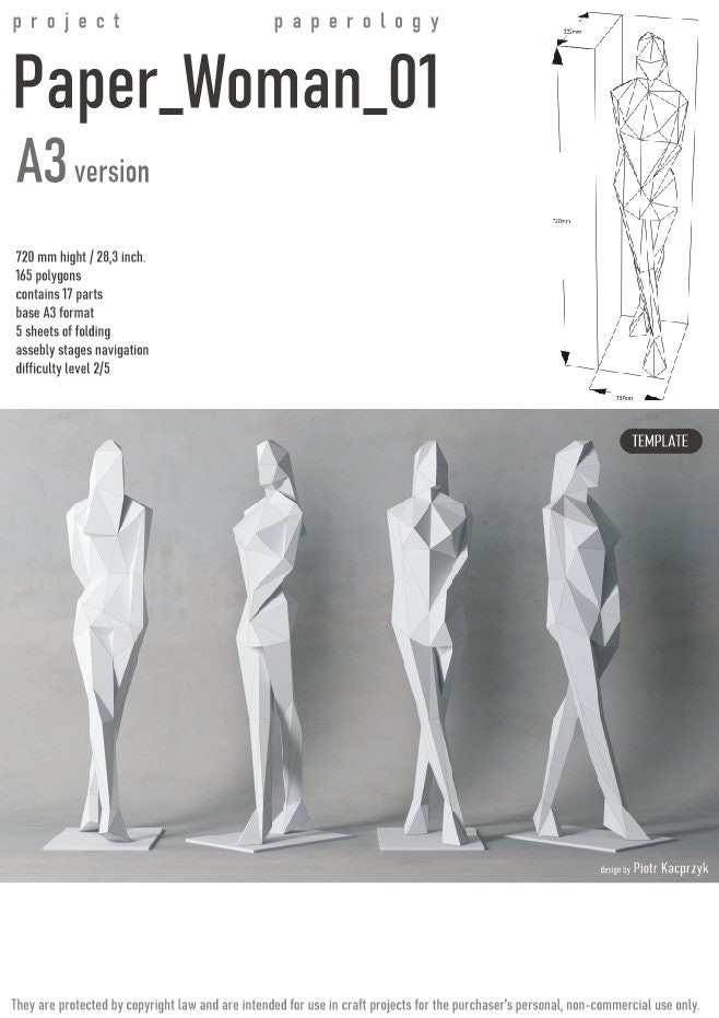 Paper Woman Papercraft Digital Template Origami PDF - Etsy