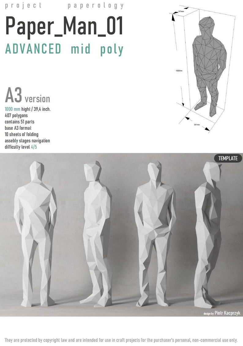 Paper Man, Papercraft, Digital Template, Origami, PDF Download DIY, Low ...
