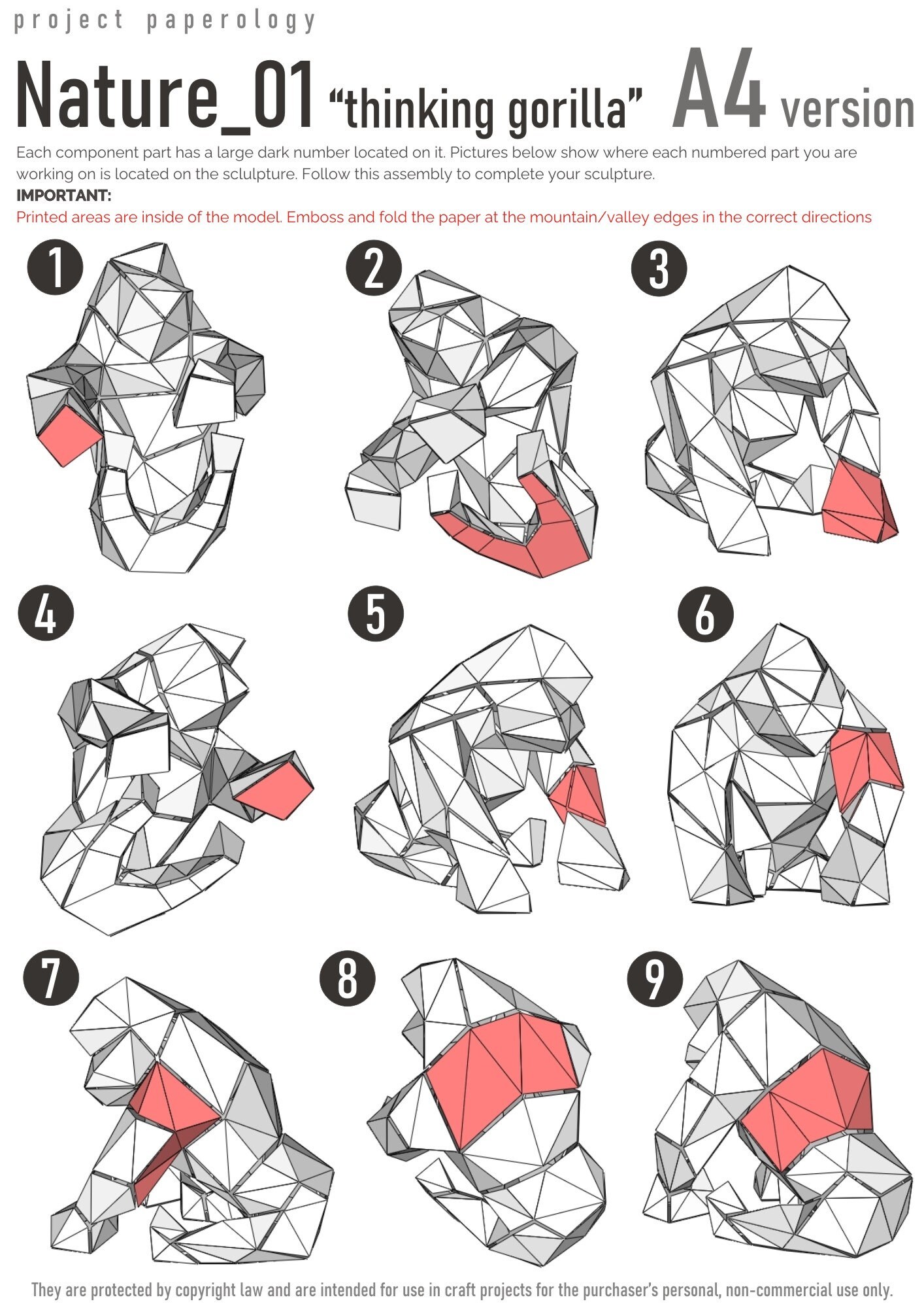 Paper Gorilla, Papercraft, Digital Template, Origami, PDF Download DIY ...