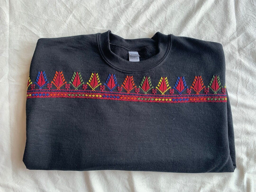 Hand Stitched Traditional Tatreez Sweater, Yusra Design - Etsy