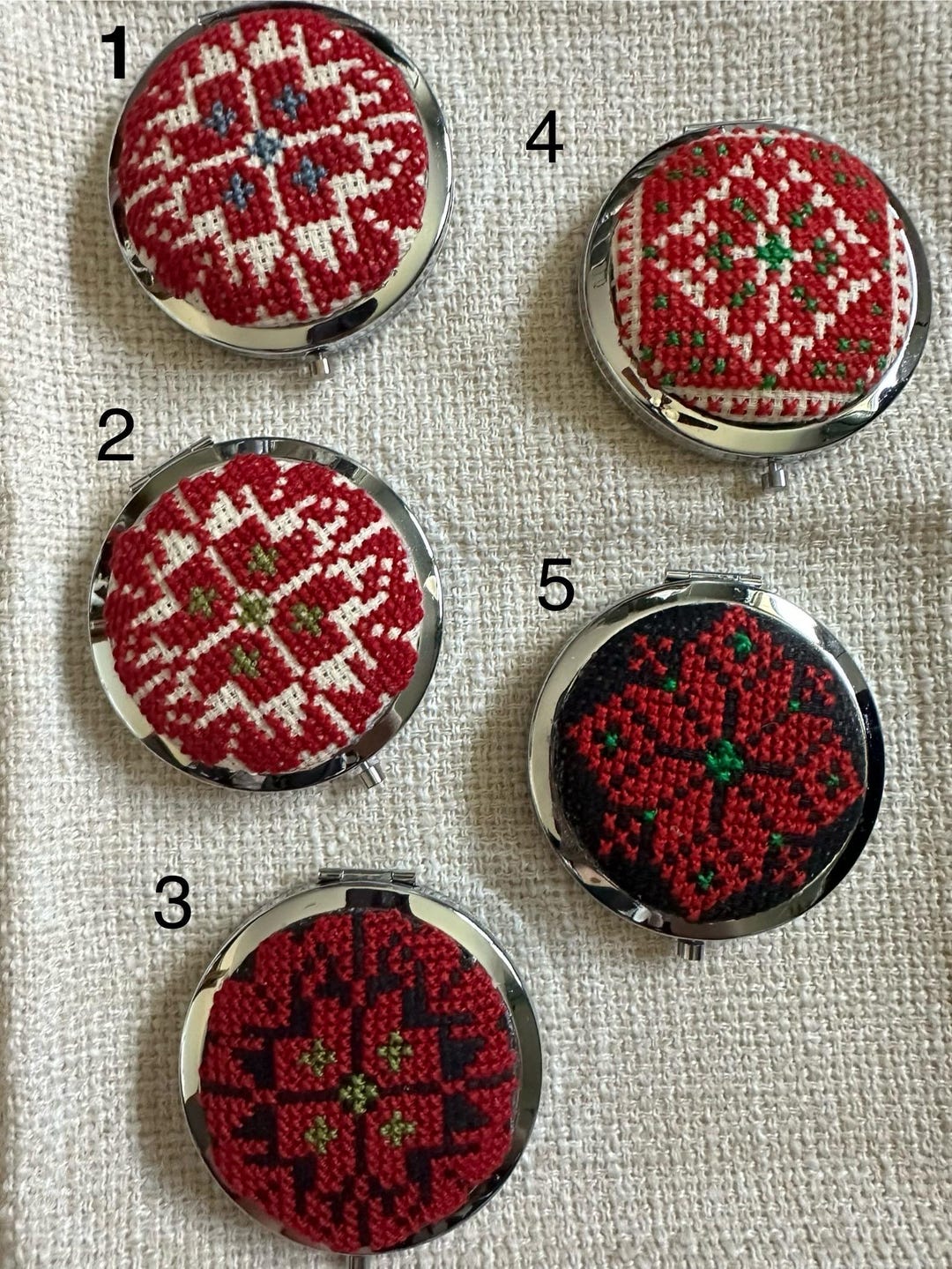 Traditional Tatreez Hand Stitched Compact Mirrors, Part Three - Etsy