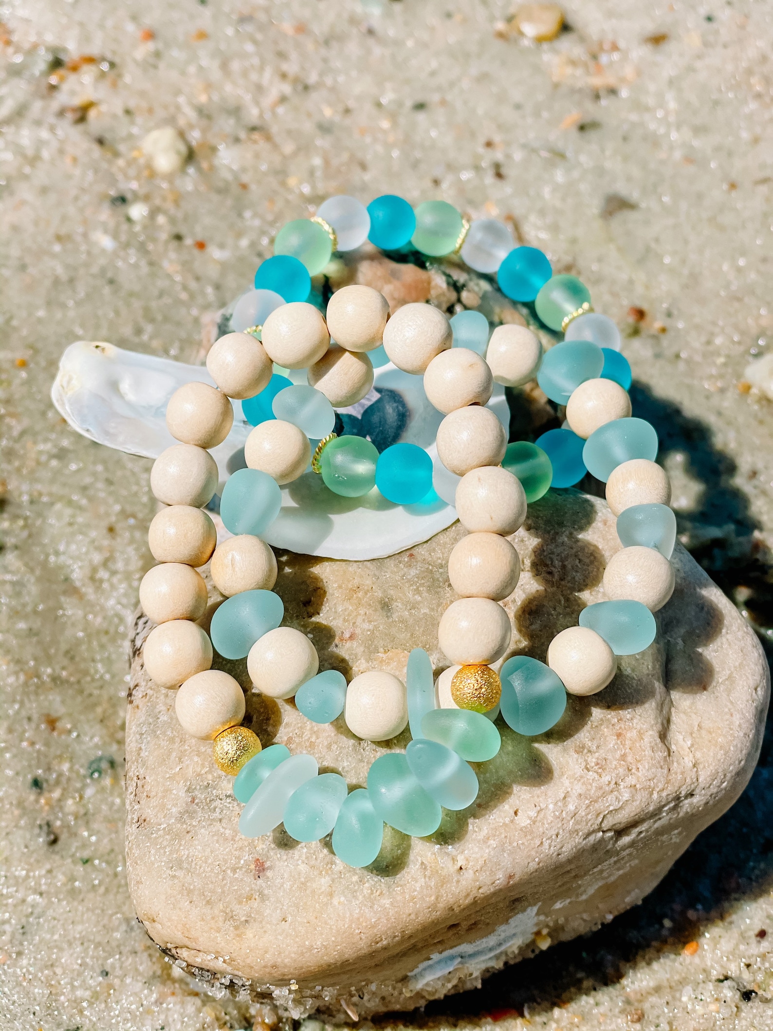 Sea Glass Bracelet, Sea Glass and Wood Bracelet, Sea Glass Bracelets ...