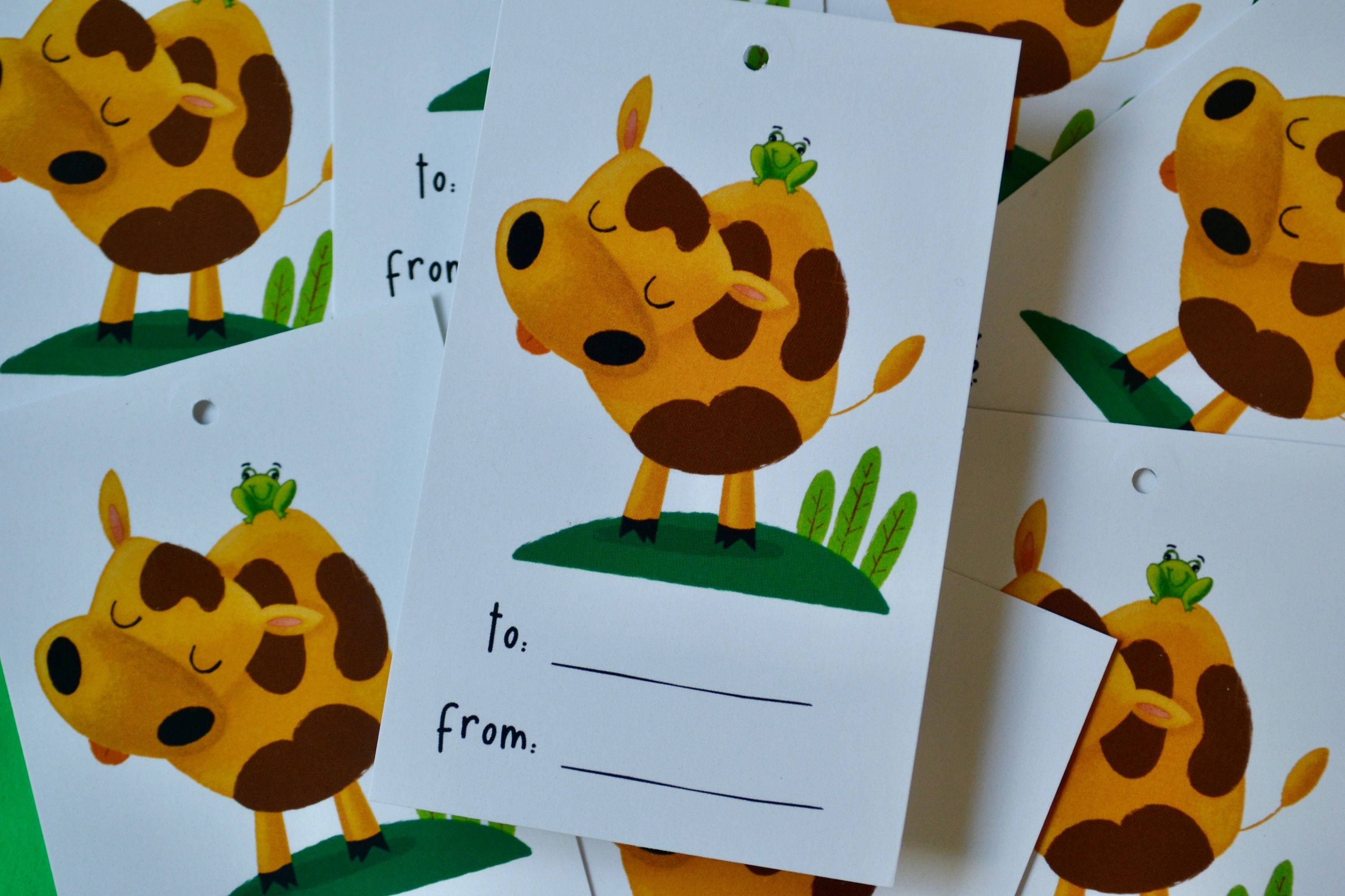 Cow Gift Tags Set Birthday Gift Tags Set of 8 Illustration Gift Tag Set ...