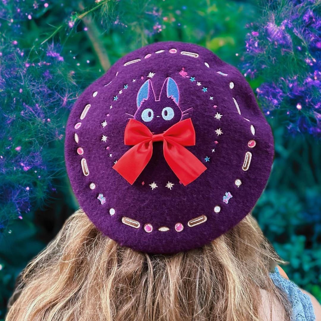 Kiki’s Delivery Service Beret – Embroidered Jiji Cat Hat – Witch ...