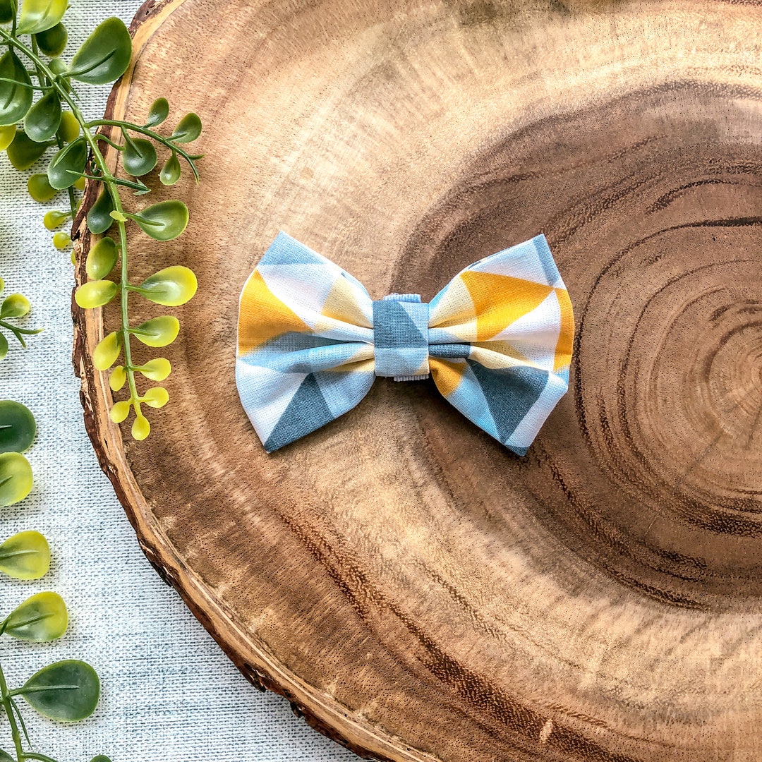 Lottie's Label - Bow Tie for Dog Collar - Yellow & Grey Geo - Collar ...