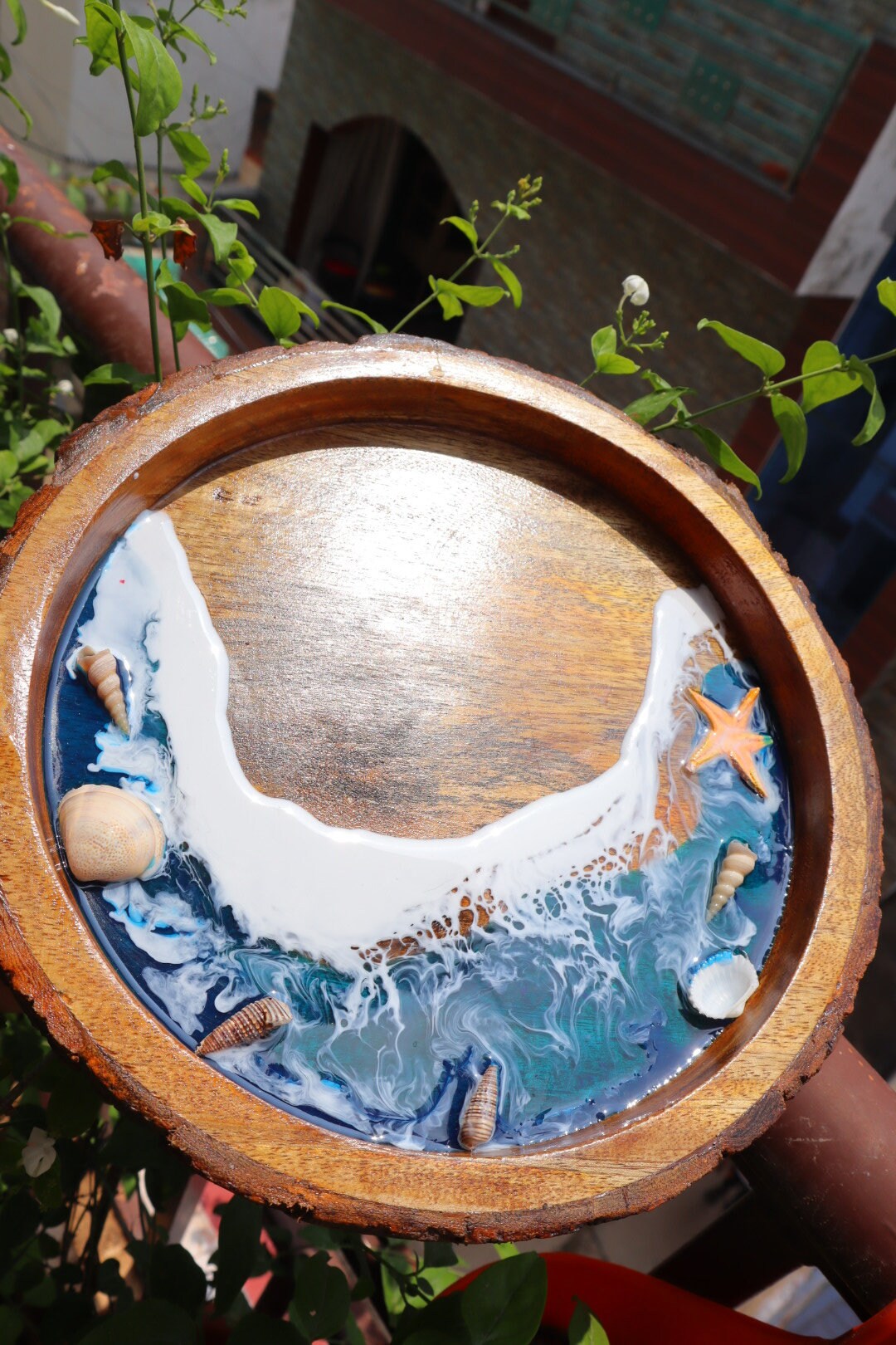 Epoxy Wooden Circular Tray Dark Ocean & Waves Resin Tray - Etsy