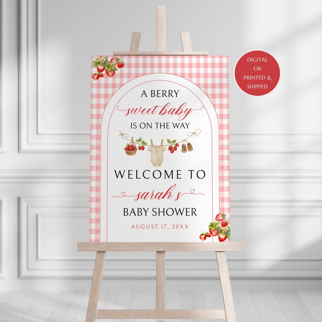 Berry Sweet Baby Shower Welcome Sign PRINTED or Digital, Personalized ...