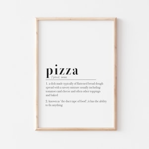 Pizza Definition, Printable Dictionary Poster, Kitchen Wall Art, Foodie ...