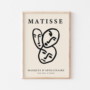 Matisse Poster, Printable Line Art, Three Masks Portrait Ink Drawing ...