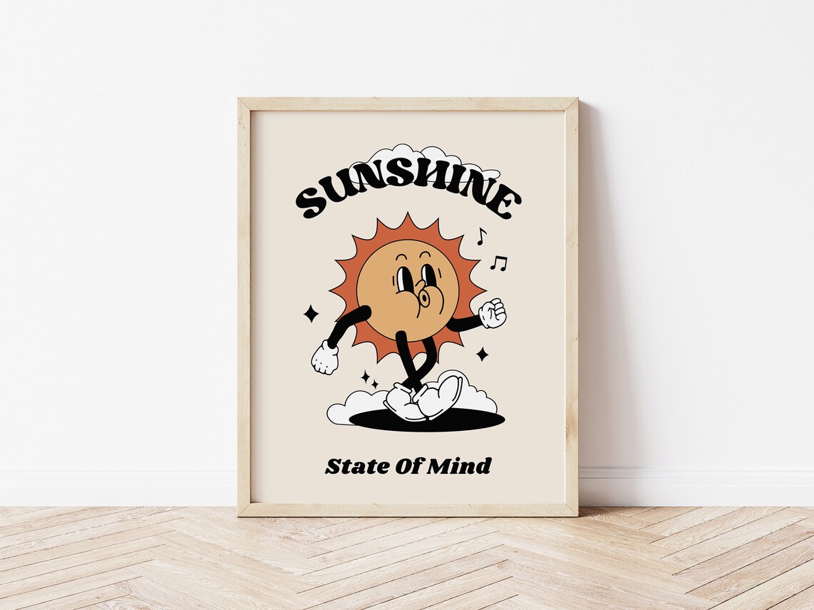 Retro Cartoon Sun Mascot Print, Colorful Wall Art (digital Download) - Etsy