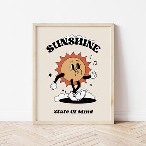 Sun Retro Cartoon PRINTABLE, Vintage Sunshine Mascot Wall Art, Retro ...