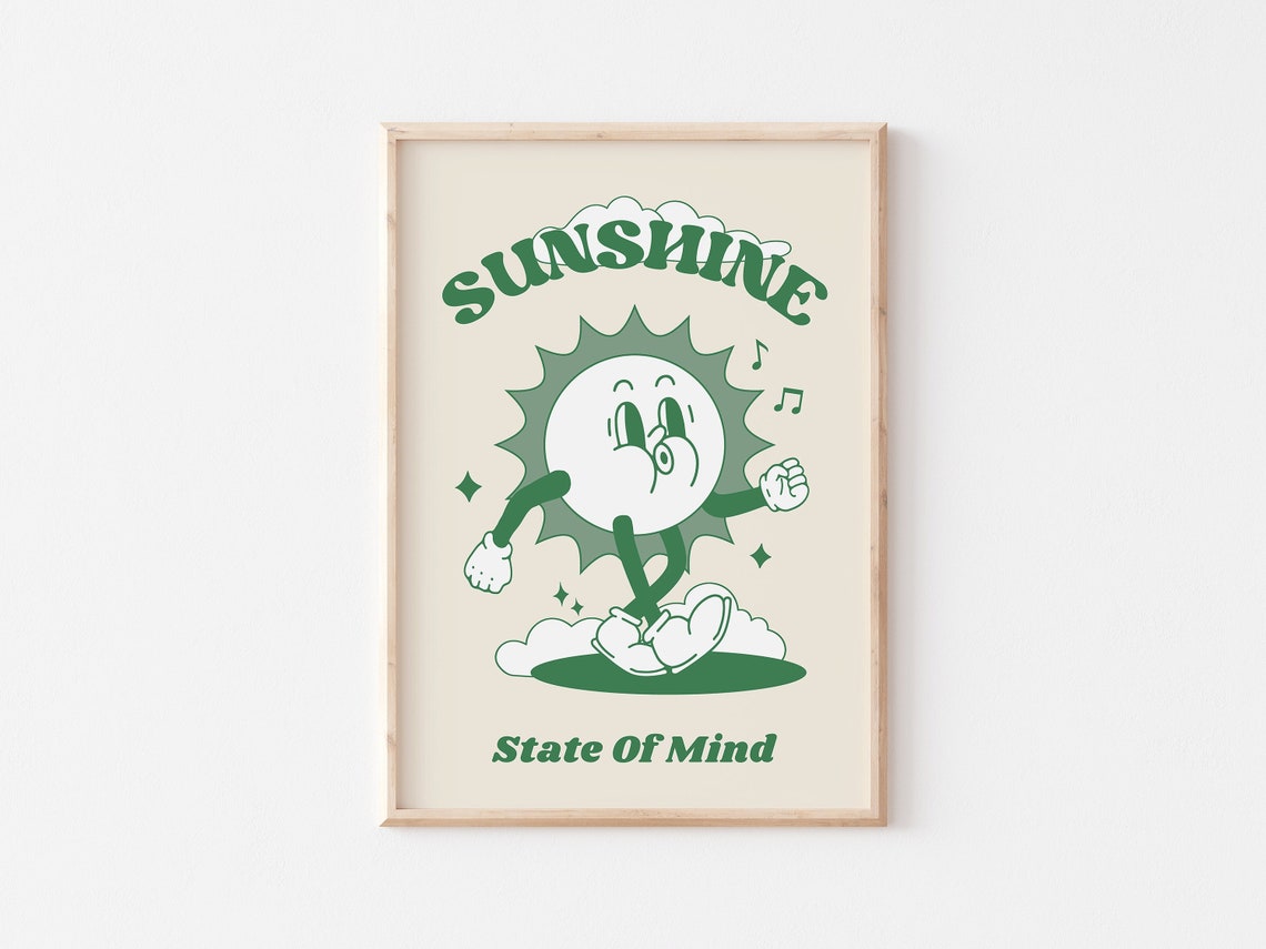 Sun Retro Cartoon ART PRINT, Vintage Sunshine Mascot Wall Art, Retro ...