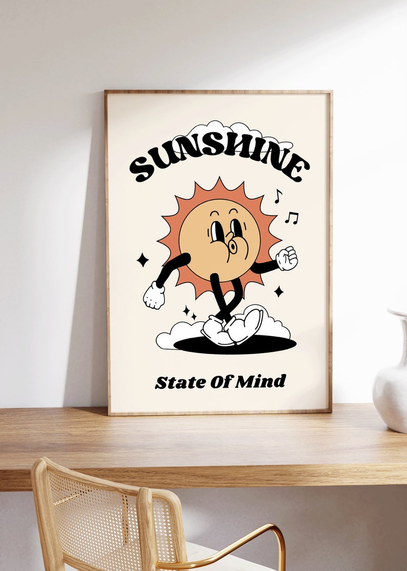 Sun Retro Cartoon ART PRINT Vintage Sunshine Mascot Wall Art - Etsy