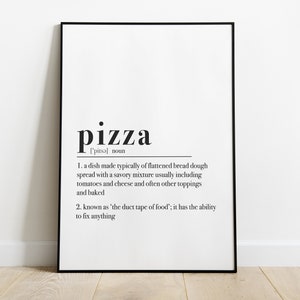 Pizza Definition, Printable Dictionary Poster, Kitchen Wall Art, Foodie ...