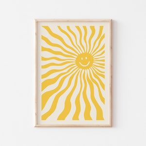 Retro Smiley Face Poster, 70s Sunshine Art Print, Kids Room Nursery ...