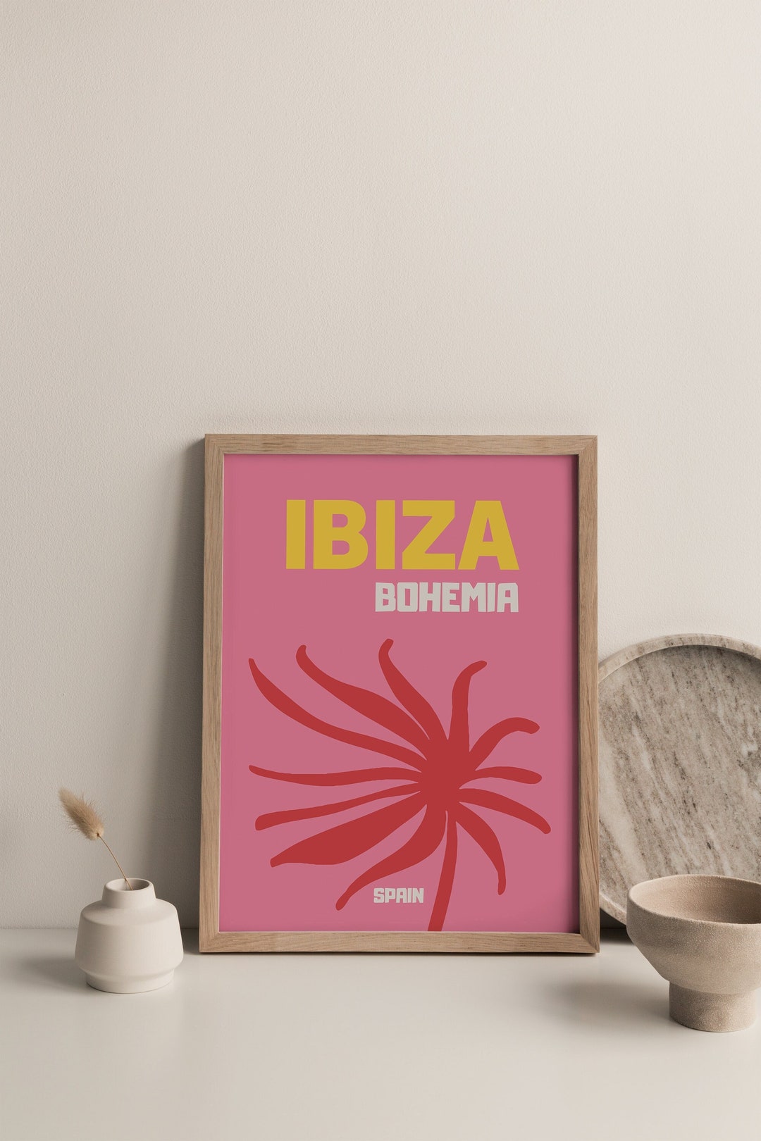 Ibiza Bohemia PRINTABLE, Retro Pink Wall Art, Colorful Travel Poster, Boho Beach Decor, Spain ...