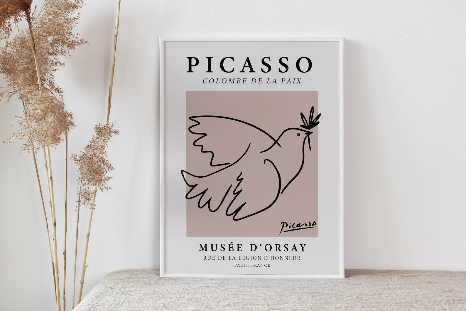 Picasso Dove of Peace Exhibition Poster, Minimalist Pink Line Art ...