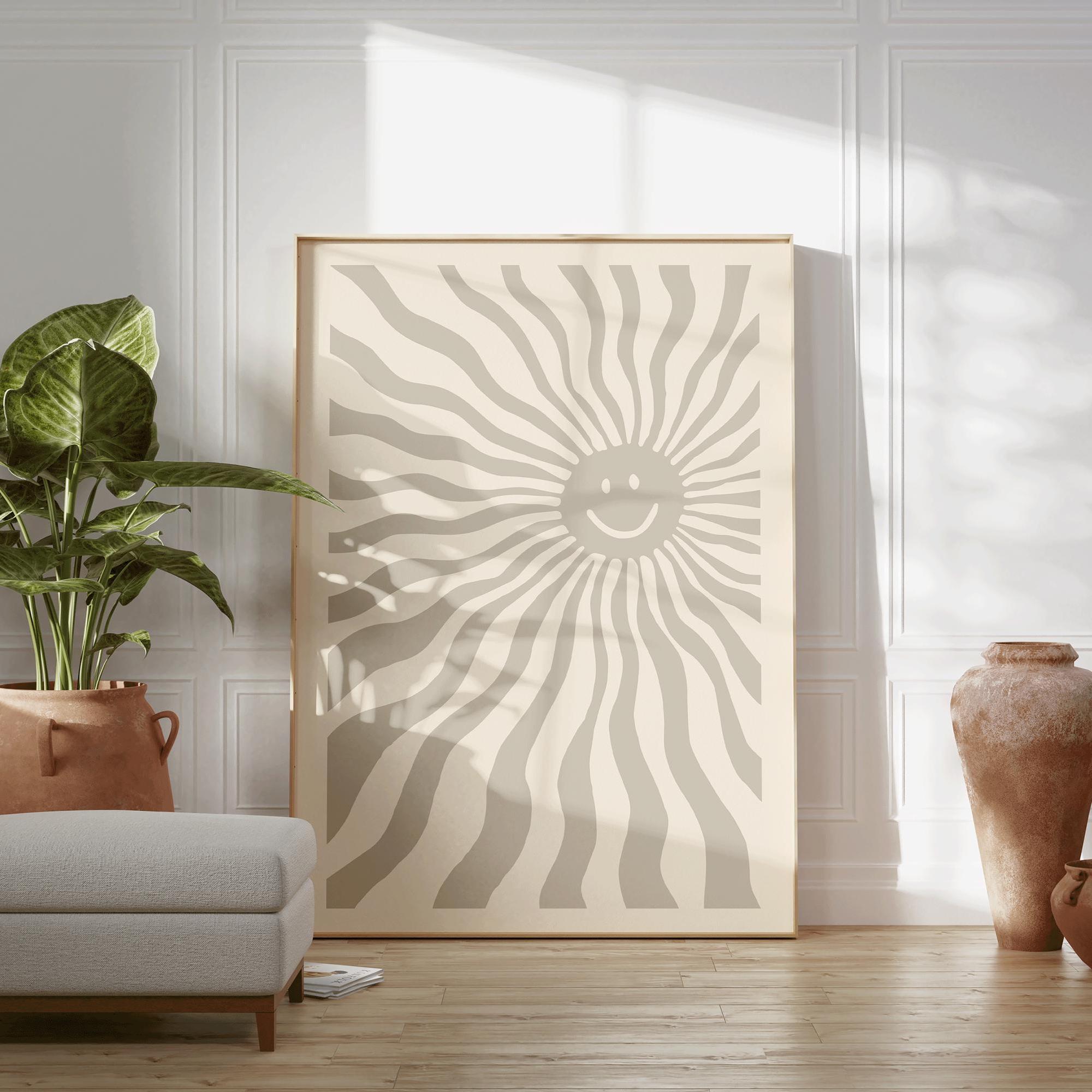 70s Smiley Face Sunshine Art Print, Retro Japandi Decor (digital ...