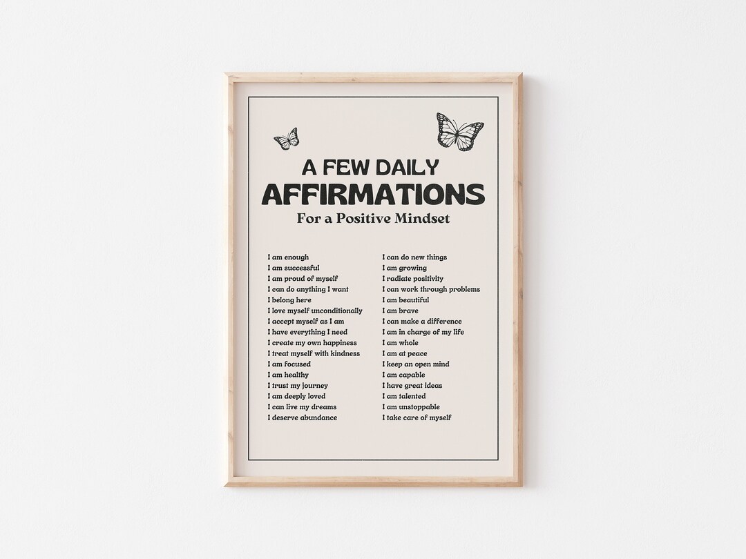 Daily Affirmations Wall Print, Positive Affirmations Poster, Retro Wall ...