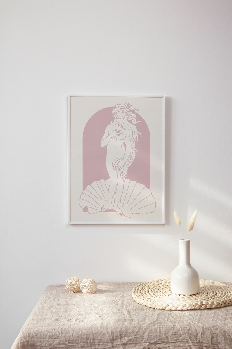 Birth of Venus Poster, Minimalist Line Art Danish Pastel Art Print ...