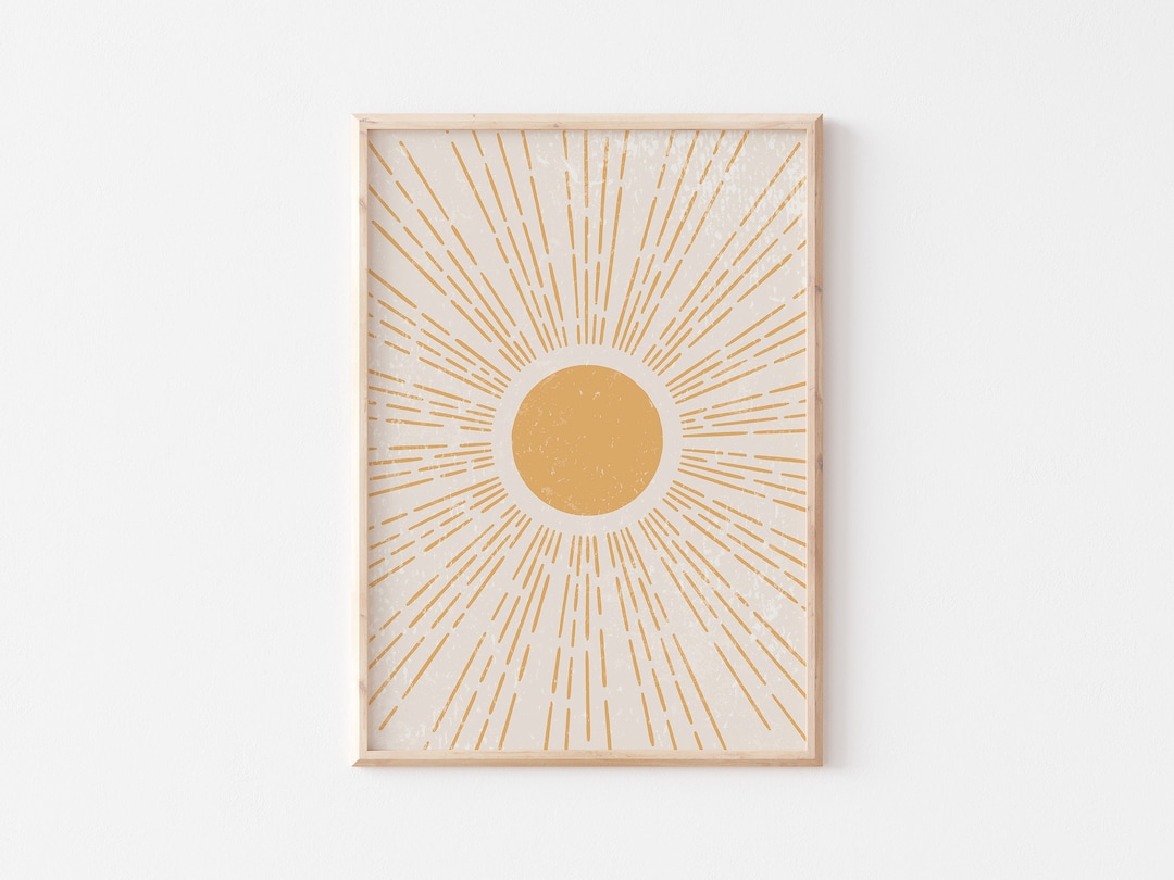 Sun Art Print, Printable Boho Sunburst Sunrise Poster, Abstract Yellow ...