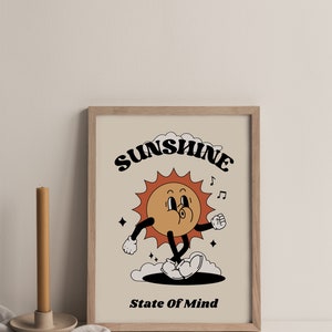 Sun Retro Cartoon PRINTABLE, Vintage Sunshine Mascot Wall Art, Retro ...