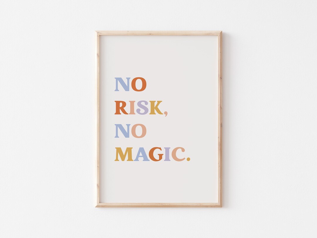 Typography Poster, No Risk No Magic Quote Art Print, Colorful Text ...