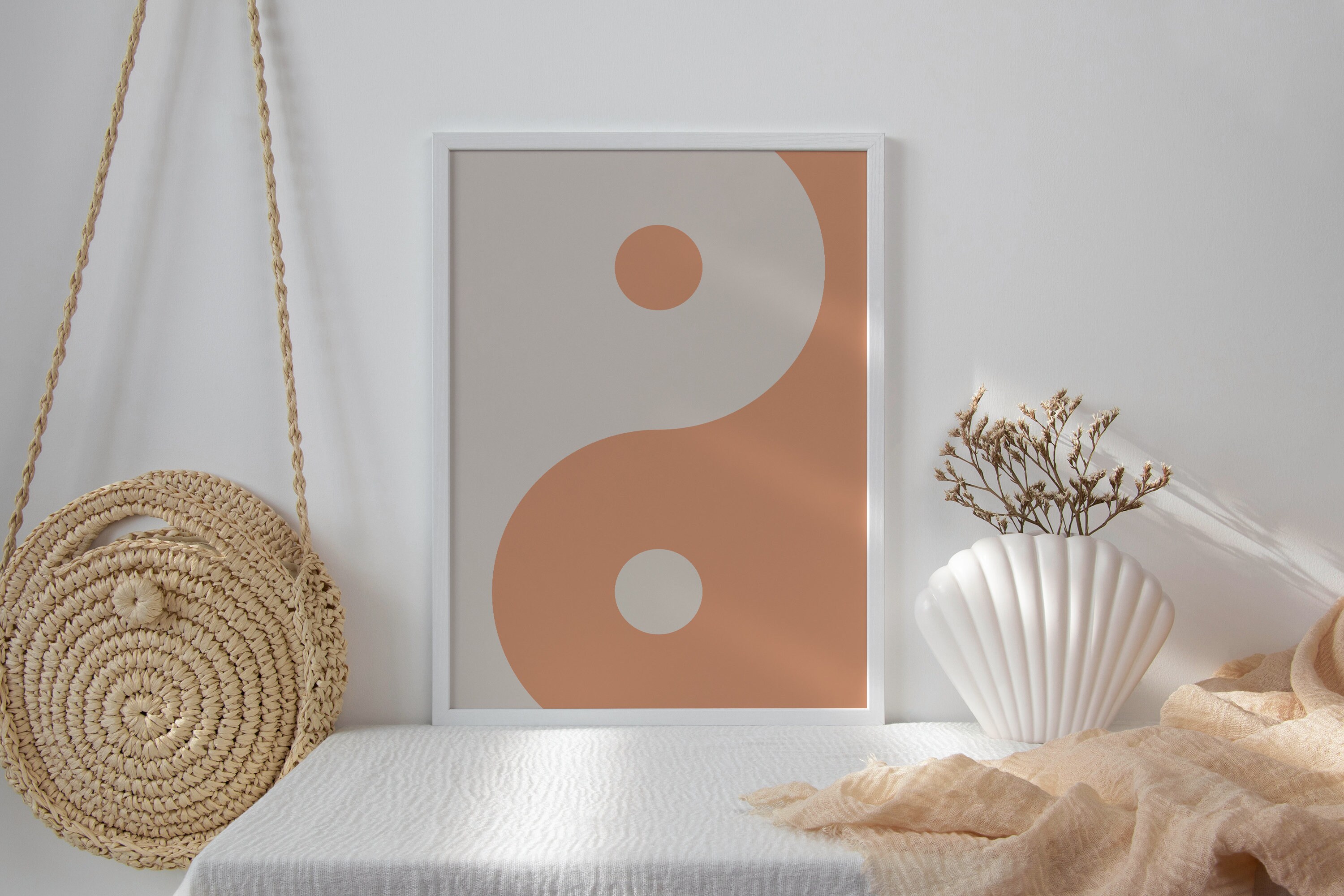 Yin Yang Wall Art Minimalist Poster Color Block Orange Beige - Etsy