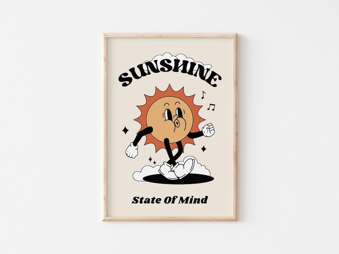 Sun Retro Cartoon PRINTABLE, Vintage Sunshine Mascot Wall Art, Retro ...