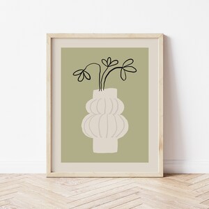Sage Green Wall Decor, Minimalist Botanical Printable Poster, White and ...