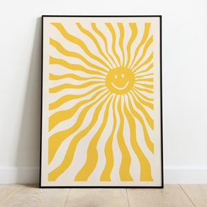 Retro Smiley Face Poster, 70s Sunshine Art Print, Kids Room Nursery ...