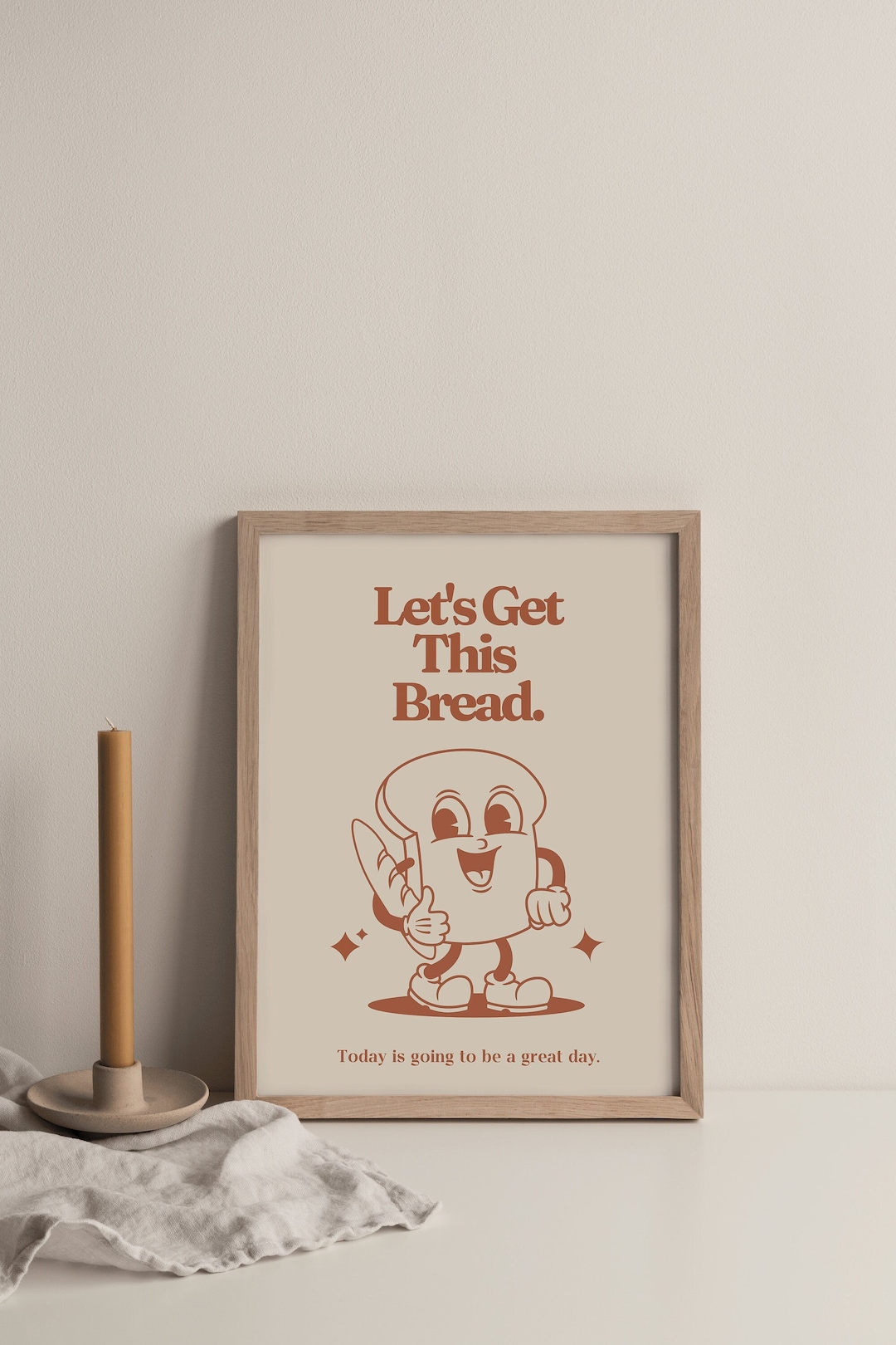 Retro Mascot Art PRINT, Let's Get This Bread, Motivational Kitchen Wall ...