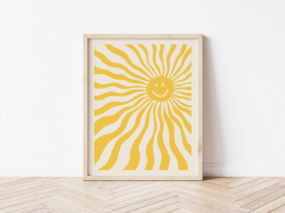 Retro Smiley Face Poster, 70s Sunshine Art Print, Kids Room Nursery ...
